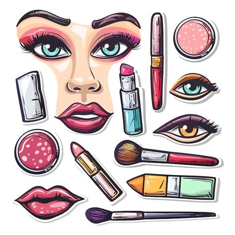 Premium Vector A Drawing Of A Womans Face With Makeup And Cosmetics