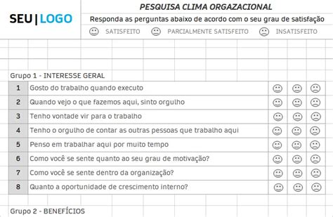 Formulário De Pesquisa De Clima Organizacional Smart Planilhas