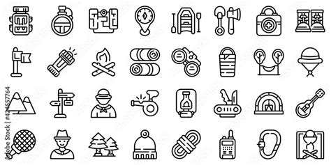 Scouting Icons Set Outline Set Of Scouting Vector Icons For Web Design Isolated On White