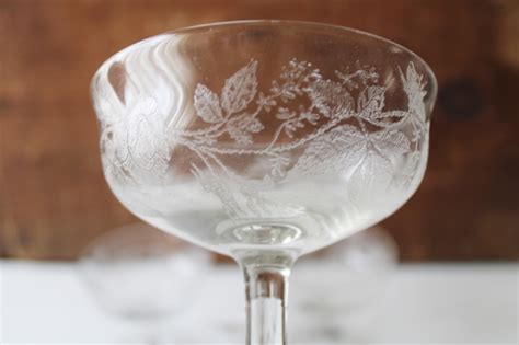 Vintage Elegant Glass Sherbet Dishes Or Champagne Glasses Etched Roses