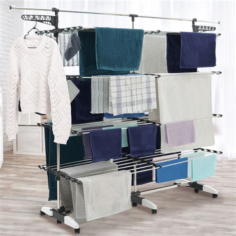 Étendoir à Linge Xxl 60m 4 Niveaux Avec Barre Télescopique Supra Id