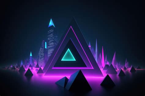 Premium Ai Image A Neon Triangle With A City In The Background