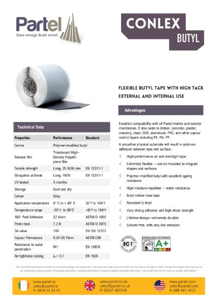 CONLEX BUTYL TAPE Technical Data Sheet PARTEL NBS Source