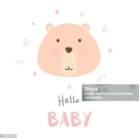 안녕 만화 곰 그리고 별 귀여운 카드입니다 베이비 샤워 카드 디자인입니다 보육에 대 한 유치 한 인쇄입니다 벡터 일러스트 레이