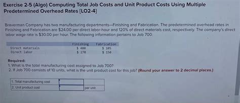 Solved Exercise Algo Computing Total Job Costs And Chegg