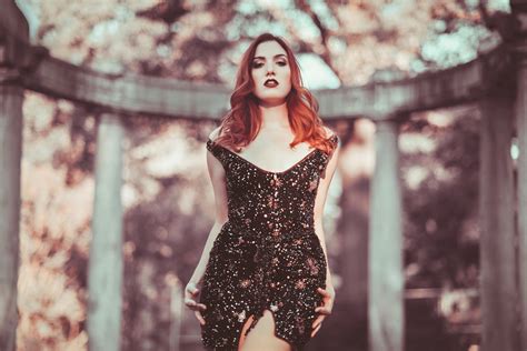 Wallpaper Women Outdoors Redhead Model Portrait Long Hair Black