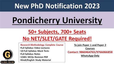 Pondicherry University PhD Notification 2023 New PhD Application At PU