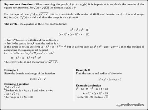 Square Root Function And Circle Maths Advanced Year NSW