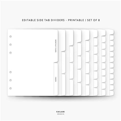 A6 Editable Dividers Printable Divider Tabs Side Tab Etsy