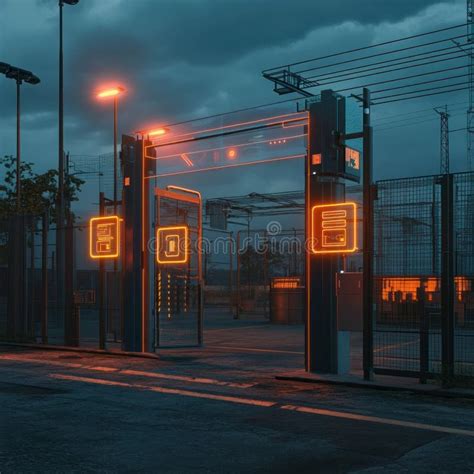Automated Gate System With Illuminated Indicators And Safety Features Stock Illustration
