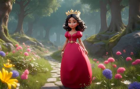 Free Photo Cute Cartoon Princess Wearing Beautiful Dress