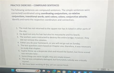 PRACTICE EXERCISES COMPOUND SENTENCES The StudyX