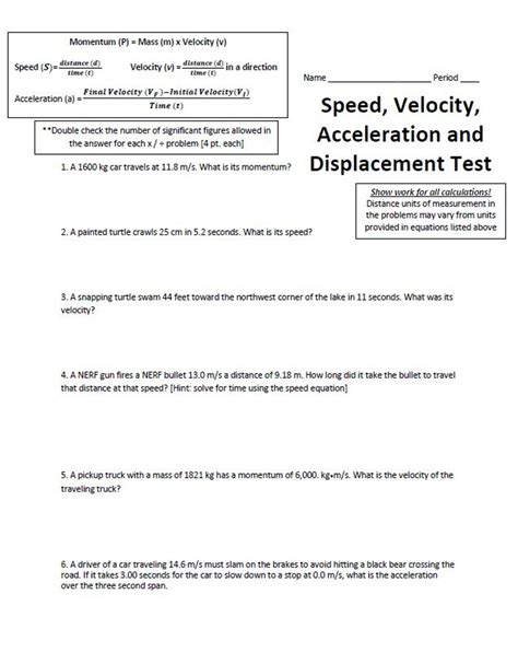 Speed Velocity Acceleration And Displacement Test Set With A Key