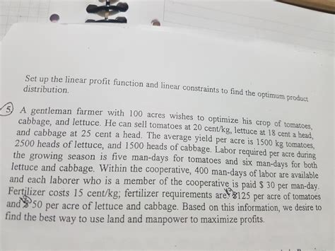 Solved Set Up The Linear Profit Function And Linear