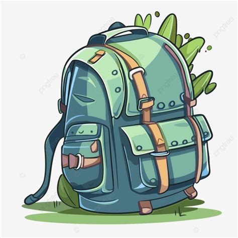 Backpack Clipart Cartoon Vector Backpack On The Grass Backpack