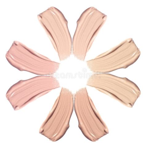 Set Of Foundation Samples In Different Tones On White Background Stock
