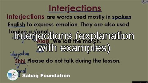 Interjections Explanation With Examples English Lecture Sabaq Pk Youtube