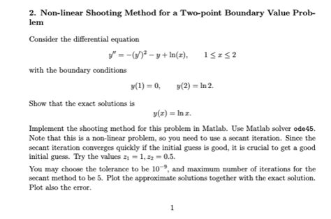 Solved 2 Non Linear Shooting Method For A Two Point Chegg