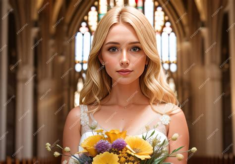 Premium Ai Image Beautiful Blonde Girl In White Wedding Dress With