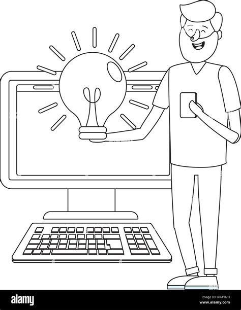 Online Education Man With Computer Cartoon Vector Illustration Graphic