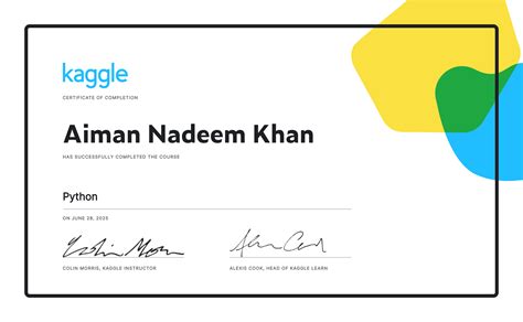 Aiman Nadeem Khan Completed The Python Course On Kaggle