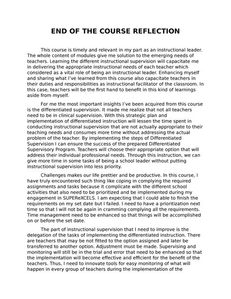 End Of The Course Reflection End Of The Course Reflection This Course Is Timely And Relevant