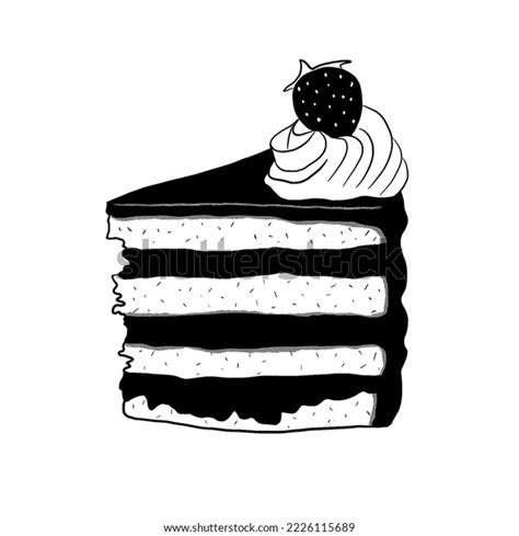 Strawberry Cream Cake Bakery Black White Stock Illustration 2226115689