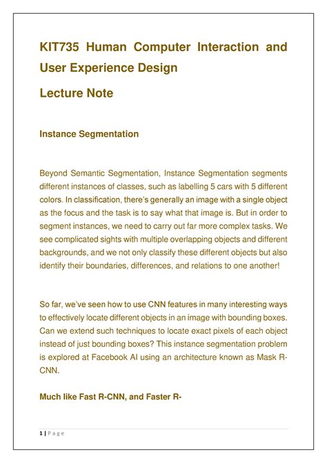 Kit735 Human Computer Interaction And User Experience Instance Segmentation Lecture Note 1 P
