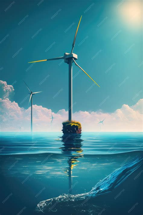 premium ai image multiple wind turbines in ocean and clouded sky