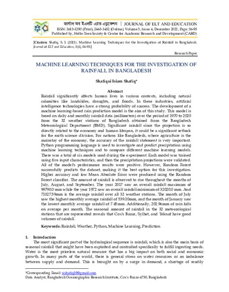 Pdf Machine Learning Techniques For The Investigation Of Rainfall In