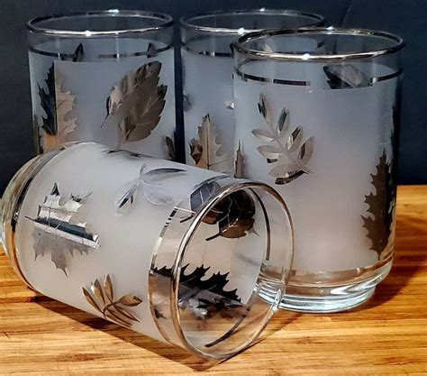 Mid Century Modern Libbey Glass Frosted Silver Leaf Cocktail Glasses