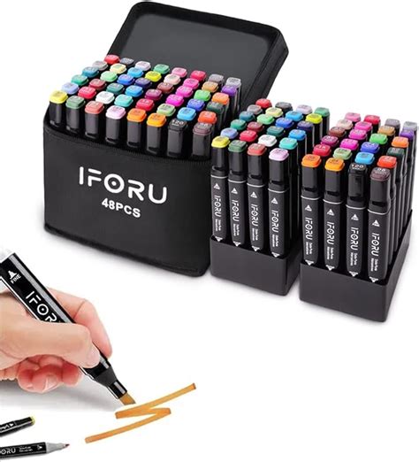 IFORU Marcadores 48 Colores Rotuladore De Punta Doble Con Base
