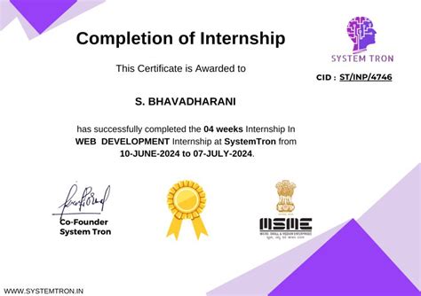 Bhavadharani S On Linkedin Systemtron Internship Webdevelopment Cpp Techjourney