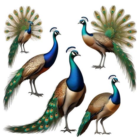 Four Different Colored Peacocks Are Shown In This Image Premium Ai