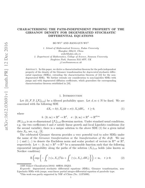 PDF Characterizing The Path Independent Property Of The Girsanov