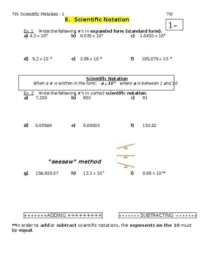 Scientific Notation 1 Lesson 1 5 Pre Algebra 7honors8th