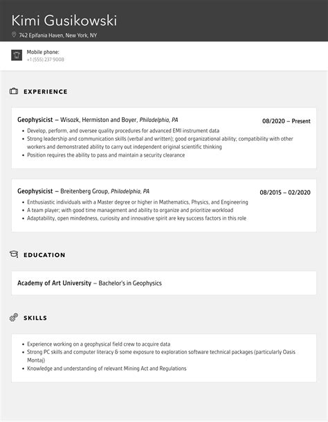 Geophysicist Resume Samples Velvet Jobs