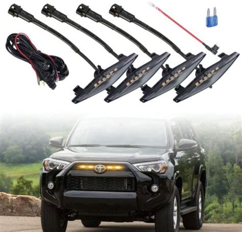4x Raptor Style Smoked Amber LED Grille Lights For 14 23 Toyota 4Runner