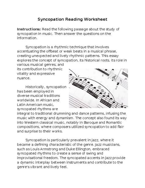 Syncopation In Music Reading Worksheet Editable By Rods Social Studies
