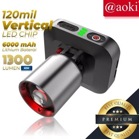 Jual Senter Kepala Led Zoom Laser 80w Aoki Ak 3695a Cahaya Terang