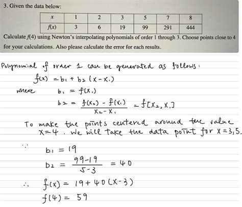solved 3 given the data below 1 2 3 5 7 8 f x 3 6 19 99
