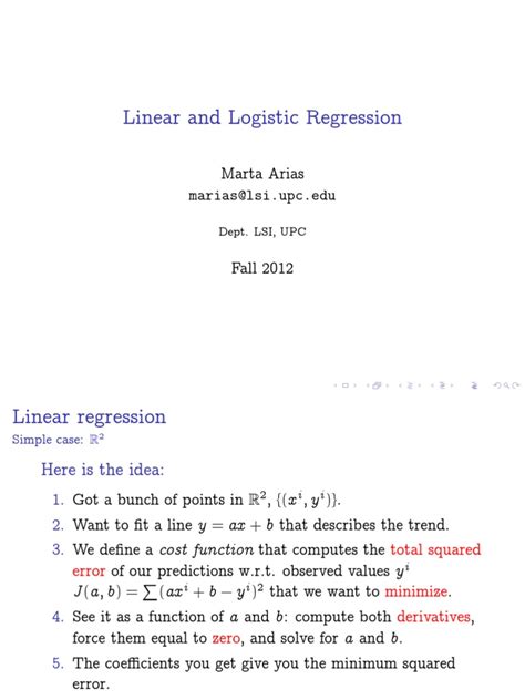 linear and logistic regression marta arias marias lsi pdf