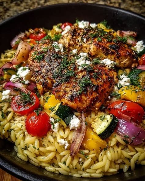 Balsamic Chicken Orzo With Roasted Veggies And Dill Feta Fresh And Flavorful