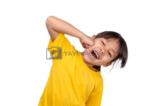 Asian Girl Making A Funny Face With One Hand Punching Her Cheek