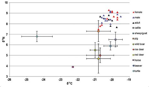 δ 13 C And δ 15 N Graph For Human And Faunal Bone Collagen Figure By