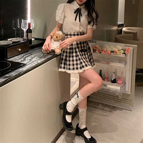 Kawaii Girl Plaid Skirt Skirt Xl Plaid Pleated Skirt Plaid Skirts Turtle Neck Dress