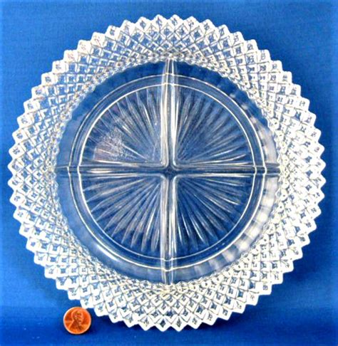 Miss America 4 Part Divided Relish Dish Glass Plate Depression Glass H