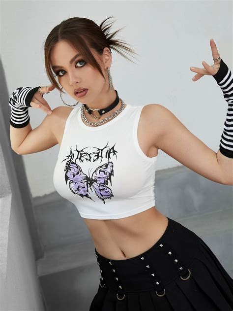 Butterfly Print Crop Tank Top Cropped Tank Top Tops Hot Body Women