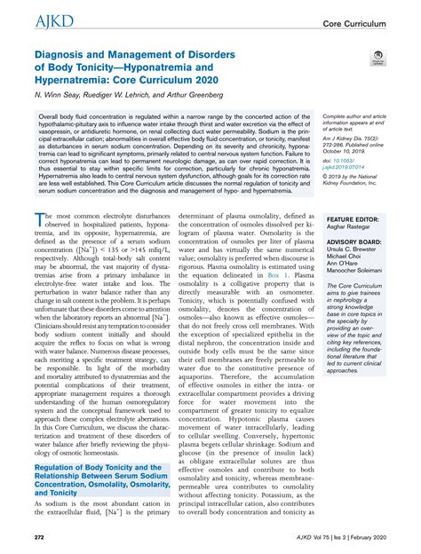 Diagnosis And Management Of Disorders Of Body Tonicity Hyponatremia And