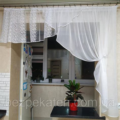 Стильна тюль для кухні Готова тюль в кухню Красива тюль на кухню Коротка кухонна тюль Арка